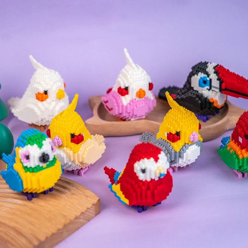 Cute-Parrot-Micro-Building-Blocks-Bird-Model-Kawaii-Budgerigar-Animal ...