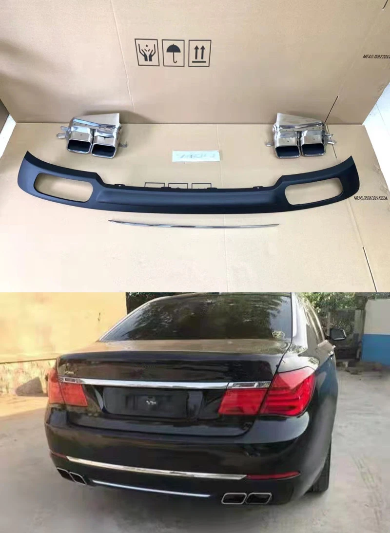 1 Set F01 Rear Bumper Lip Spoiler With Double Exhaust Pipe For Bmw 7 ...