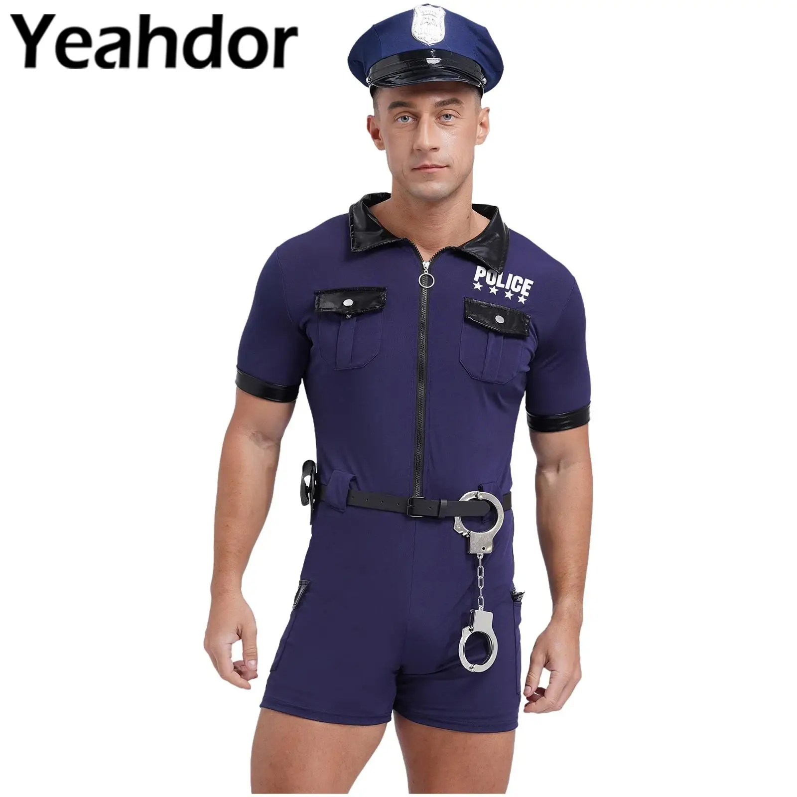 Mens Dirty Cop Officer Policeman Cosplay Sets Short Sleeve Jumpsuit ...