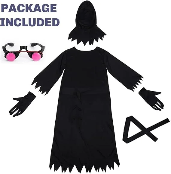 Disfraz de Halloween para niños, guadaña de la muerte, parca, negro ...