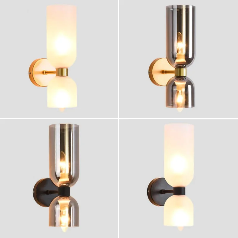 Nordic E14 LED wall lamp modern Glass lampshade sconces lights two ...