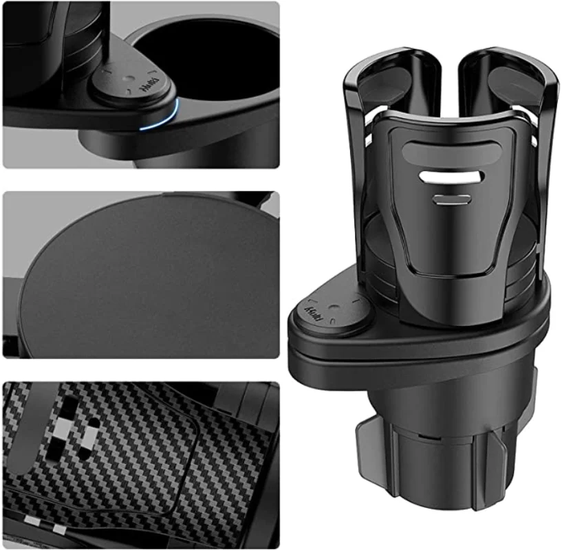 Car Cup Holder Expander Adapter Dual Cup Holder 360 Degree Rotating ...