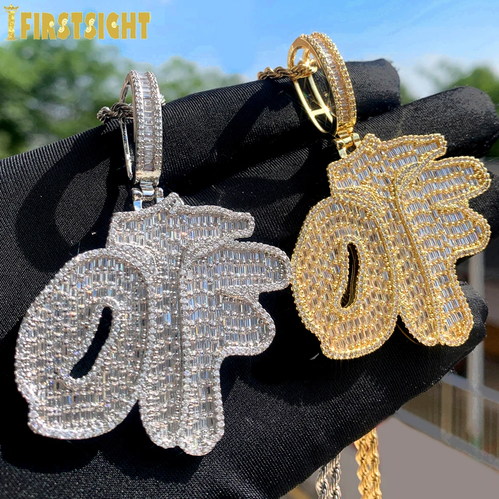 New-Letters-OTF-Pendant-Necklace-Iced-Out-Bling-Rectangle-CZ-Cubic ...