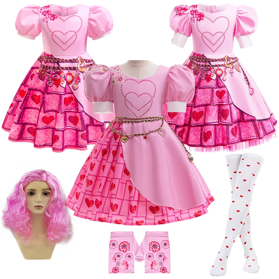 Descendants Girls Halloween Cosplay Princess Pink Dress Kids Bridget ...