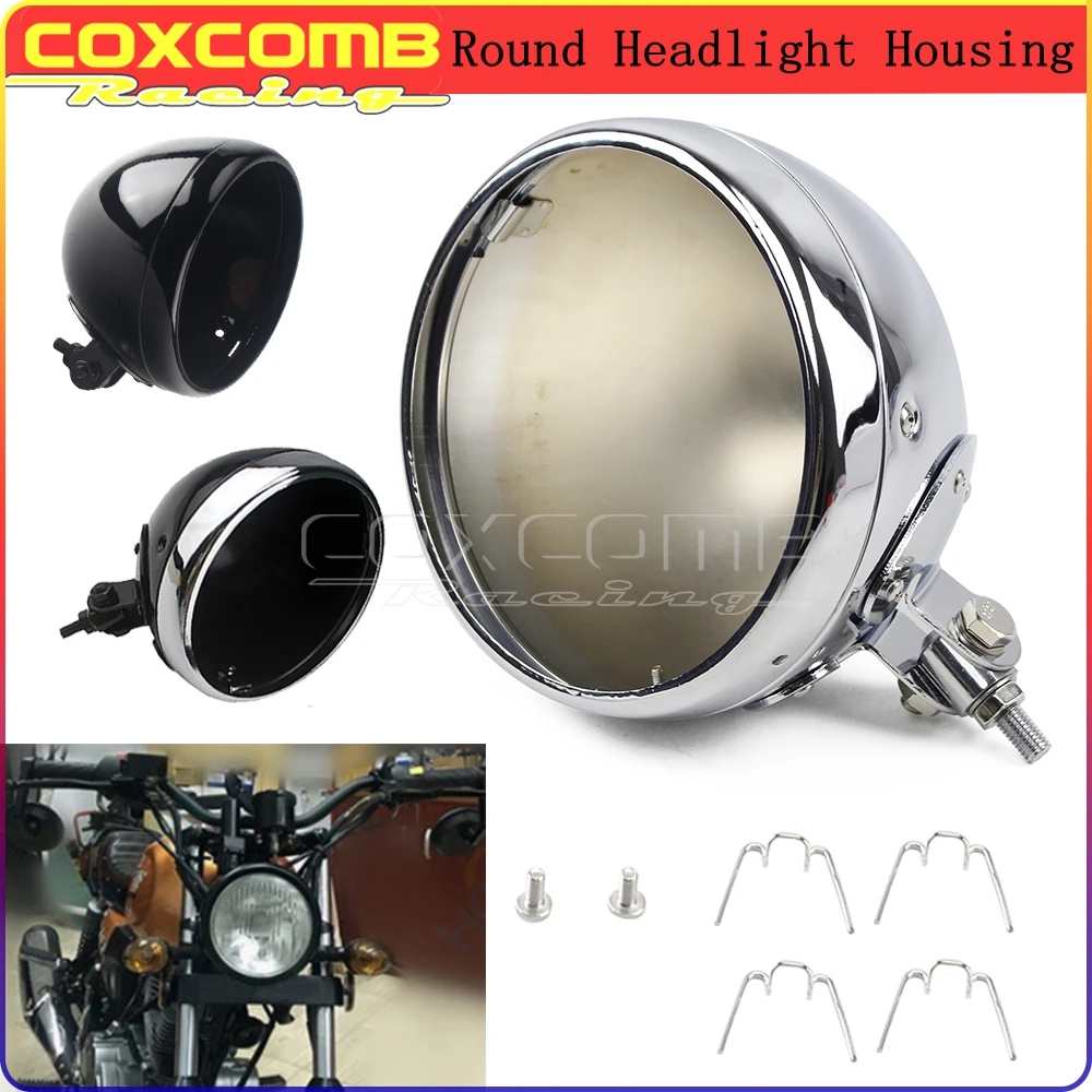 LED-Headlight-Housing-Motorcycle-Universal-Round-Headlamp-Head-Light ...
