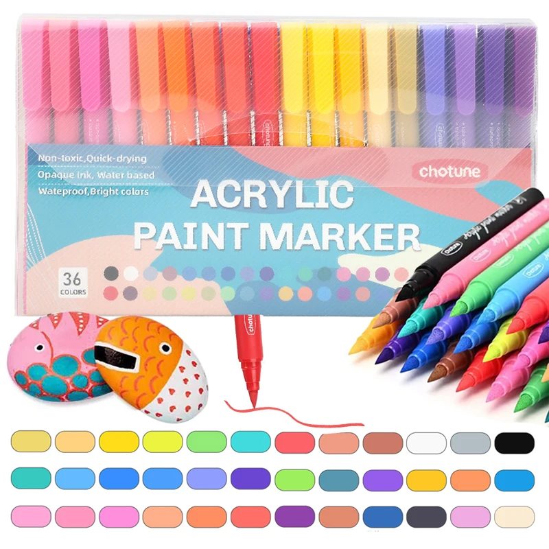 36-Colors-Pastel-Acrylic-Paint-Pens-Brush-Markers-for-Wood-Canvas-Stone ...