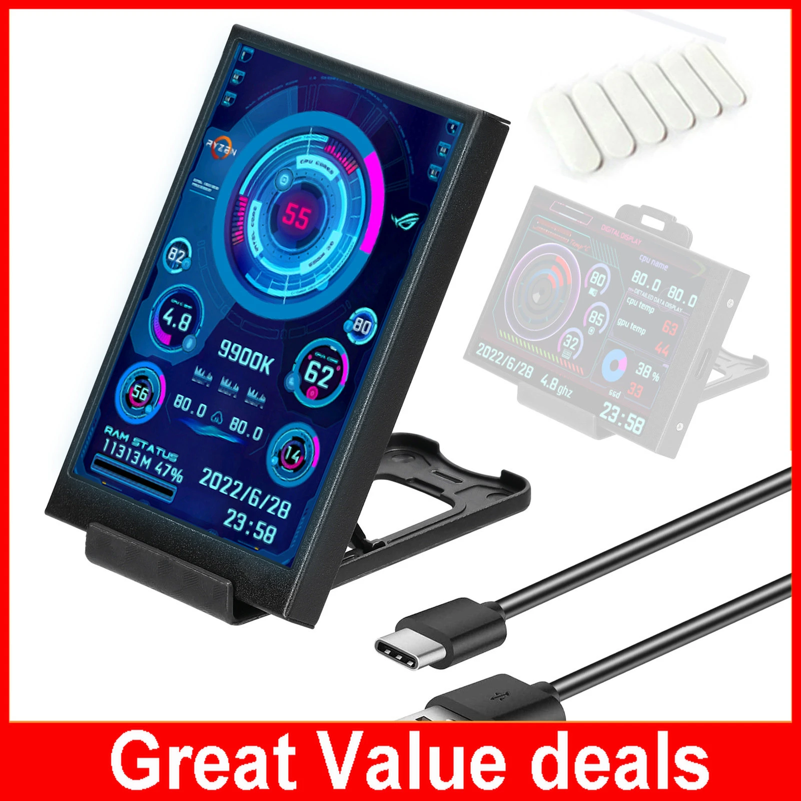 3.5 Polegada ips tela de exibição mini itx caso usb TYPE C computadores ...