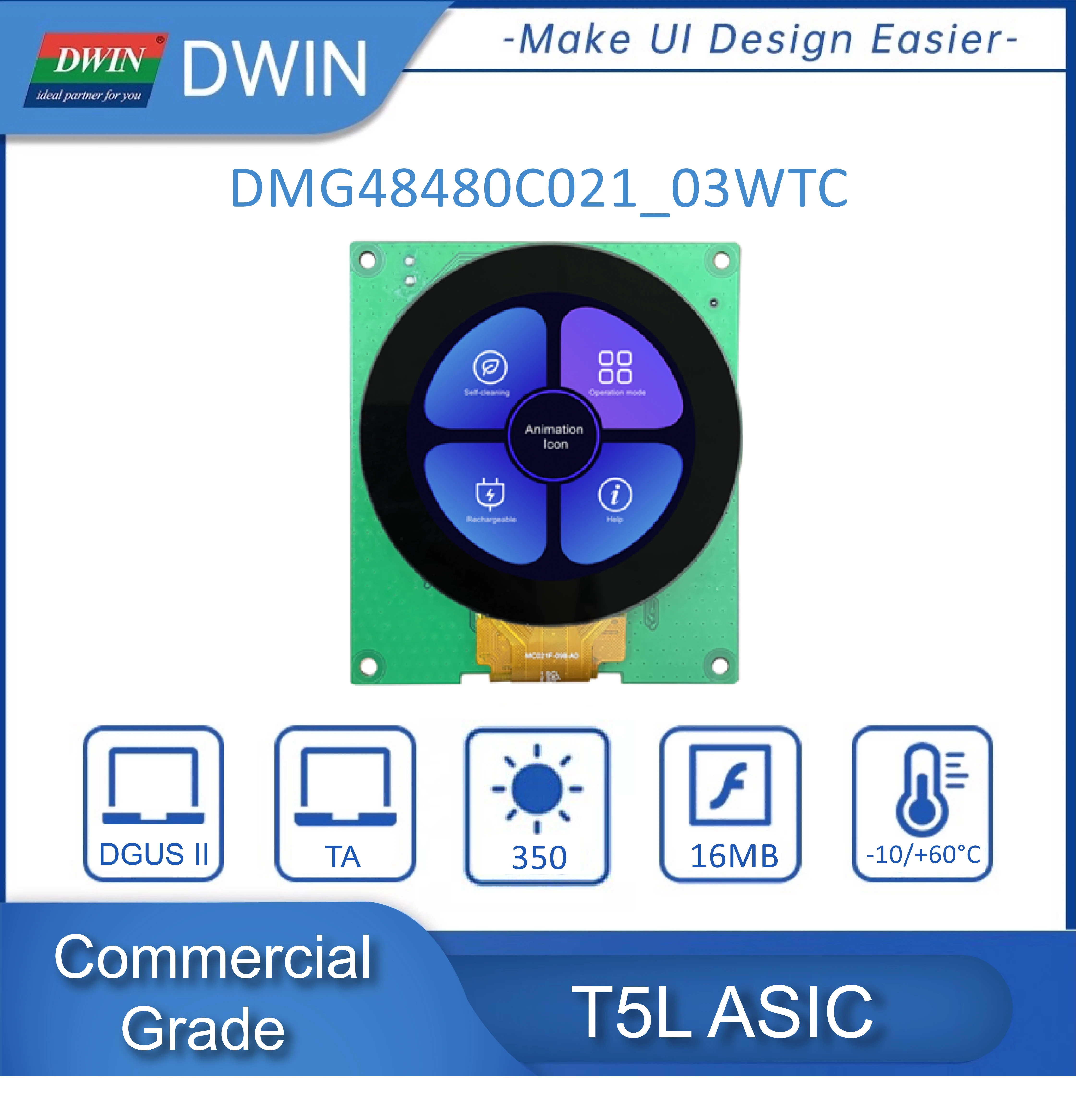 DWIN 전자 모듈 원형 디스플레이, 2.1 인치, IPS 홈 자동화 CTP UART 포트, 스마트 LCM, DMG48480C021_03WTC, 신제품| | - AliExpress