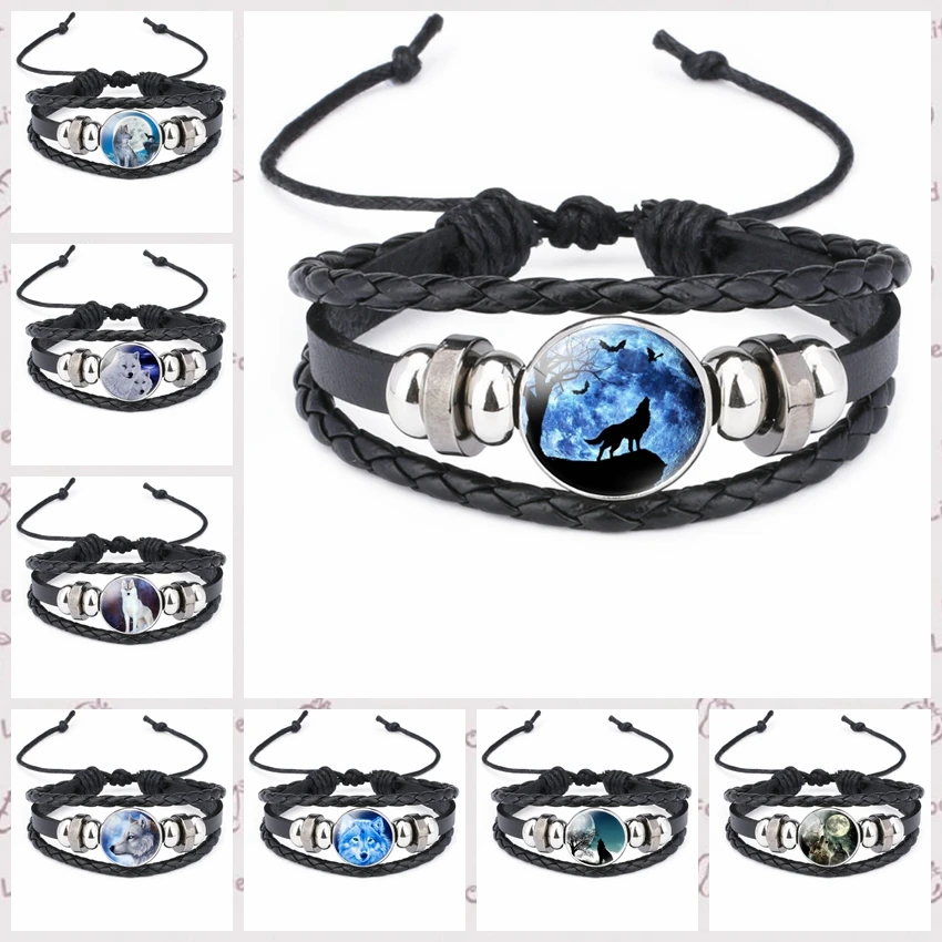 Classic Accessories Wolf Totem Wolf Pattern Glass Pendant Cowhide ...