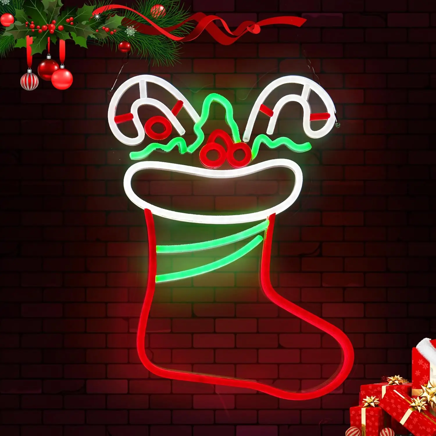 Merry Christmas Stocking LED Neon Light Sign USB Neon Sign for Room ...