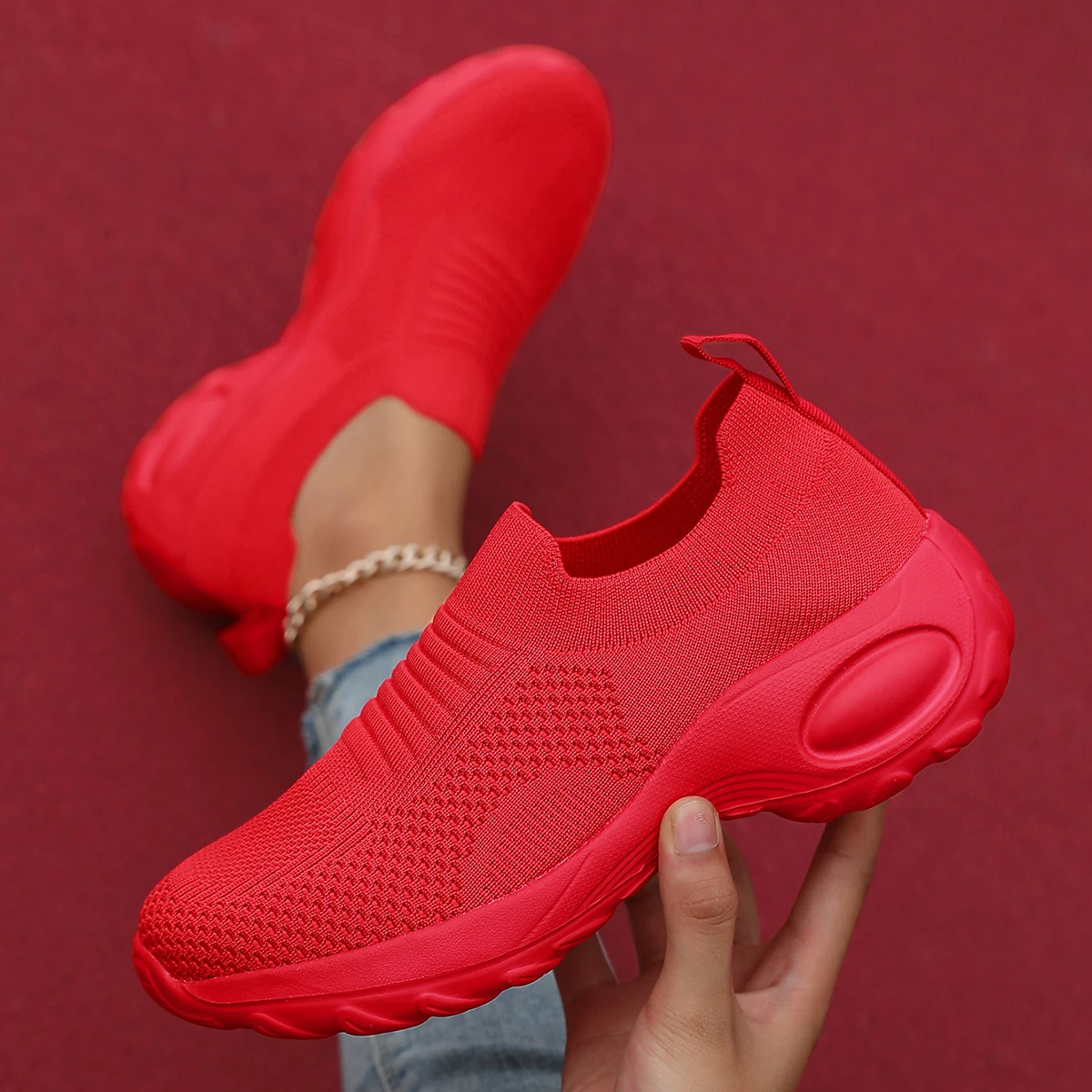 Chaussures-de-sport-d-contract-es-rouges-pour-femmes-baskets-l-g-res ...