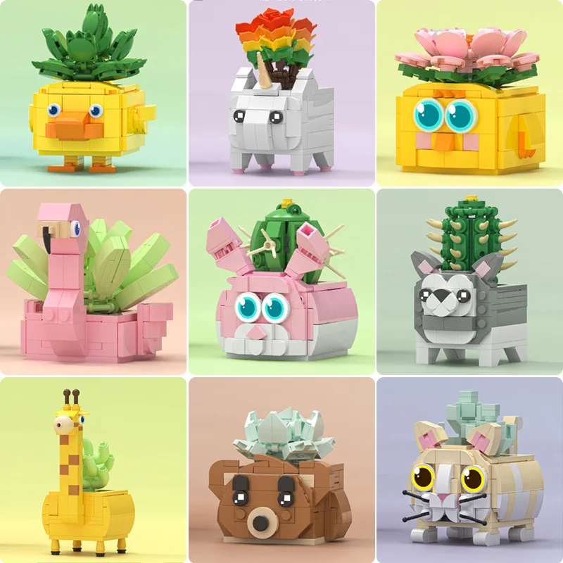 Mini-blocks-compatible-lego-flowers-Bonsai-Succulent-cactus-Flamingos ...