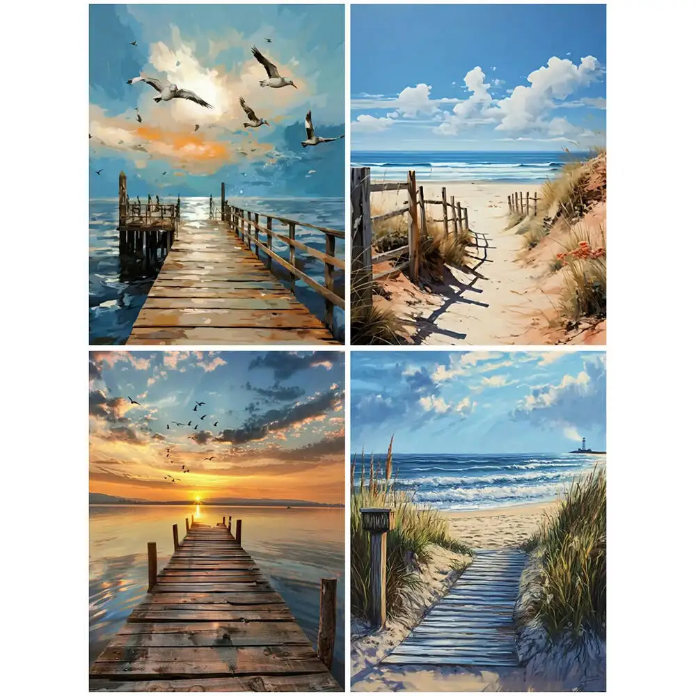 DIY Paint By Number Bridge Sea Drawing By Numbers Landscape Digital Oil ...
