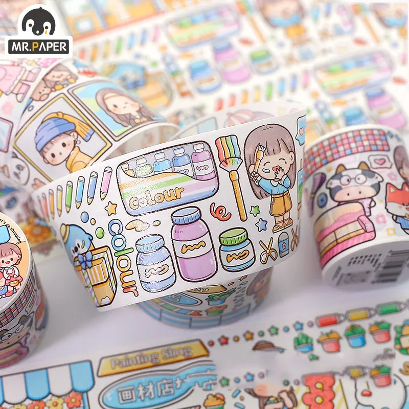 Mr. Paper pegatinas bonitas para niños, cinta Washi de papelería Kawaii, personaje de dibujos ...