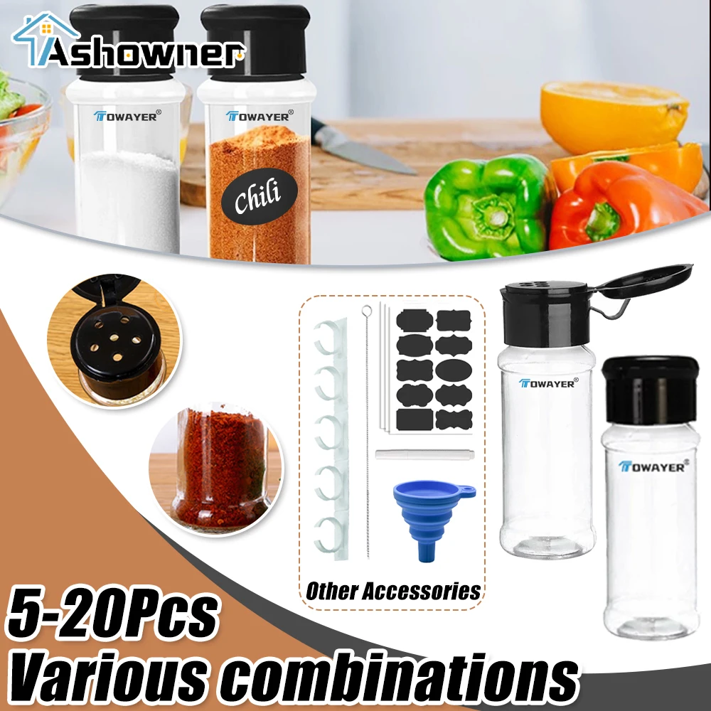 100ml-Seasoning-Spice-Jar-Transparent-Condiment-Bottle-Set-and-Label ...