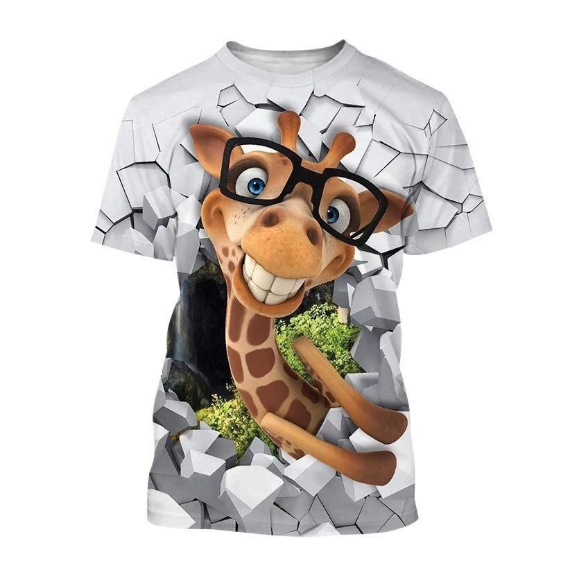 Animal Giraffe Print T shirt Cute Small Fresh T shirt Men's Summer 3D ...