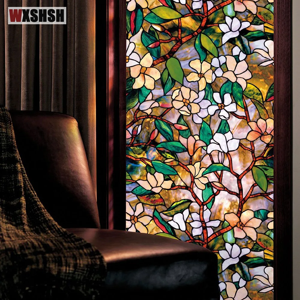 Magnolia Window Film Static Cling Heat-Control Privacy Protection Drop ...