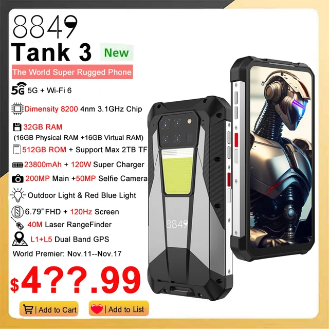 8849 Tank 3 Rugged 32GB 512GB 23800mAh 120W Charger Dimensity 8200 5G ...