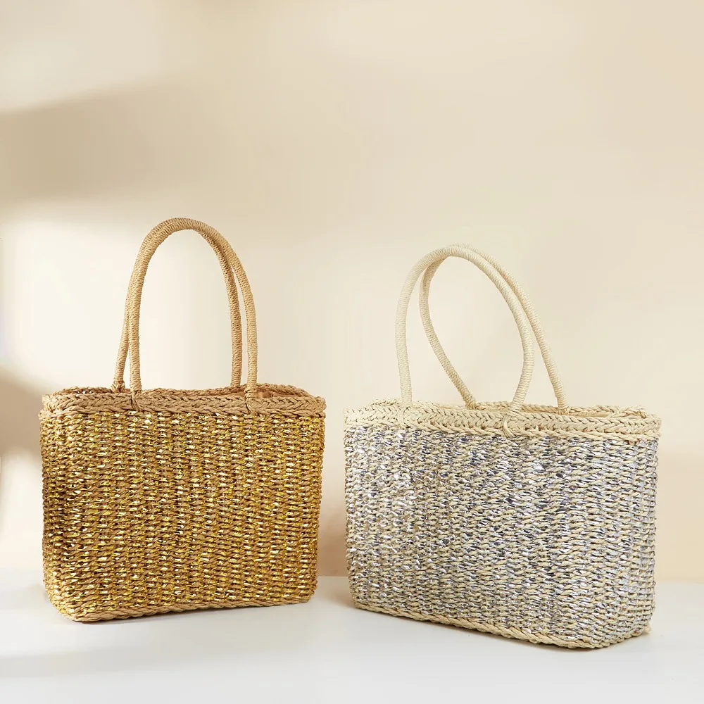 Vine-woven-paper-grass-tote-basket-French-retro-square-paper-rope-woven ...