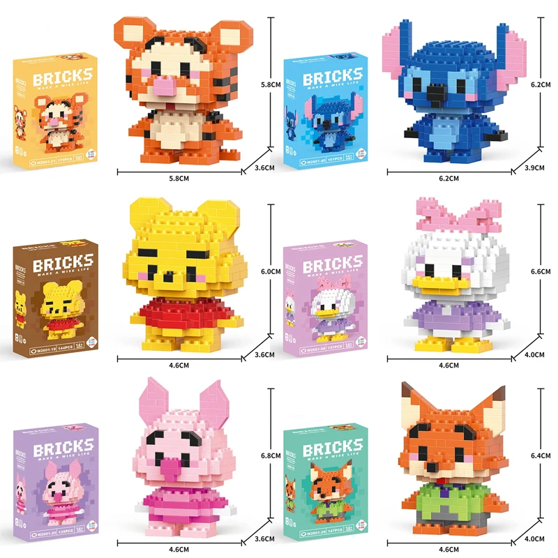 MINISO-Stitch-Princess-Elsa-Kawaii-Mini-Building-Blocks-Mickey-Mouse ...