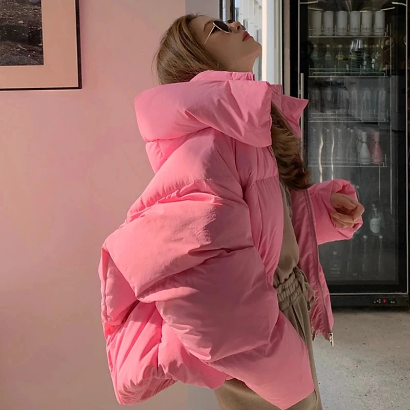 Oversized Women Winter Coats Korean Style Fluffy Hooded Bread Down ...