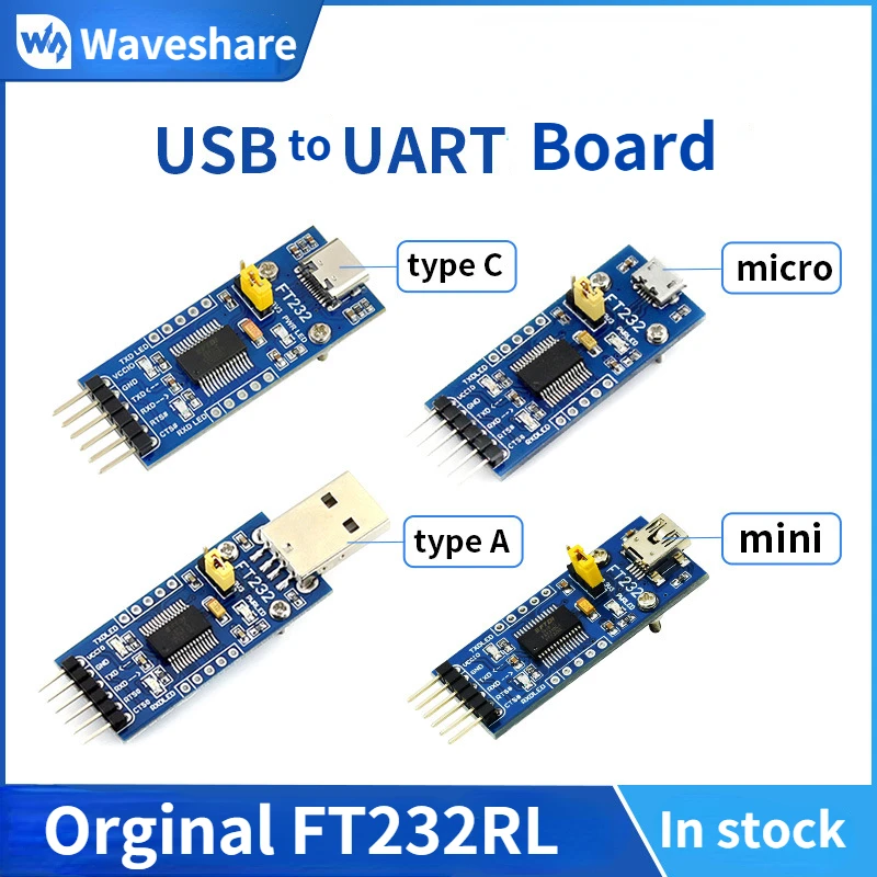 Waveshare placa UART FT232, interfaz Mini/tipo A/Micro/tipo C, USB A ...