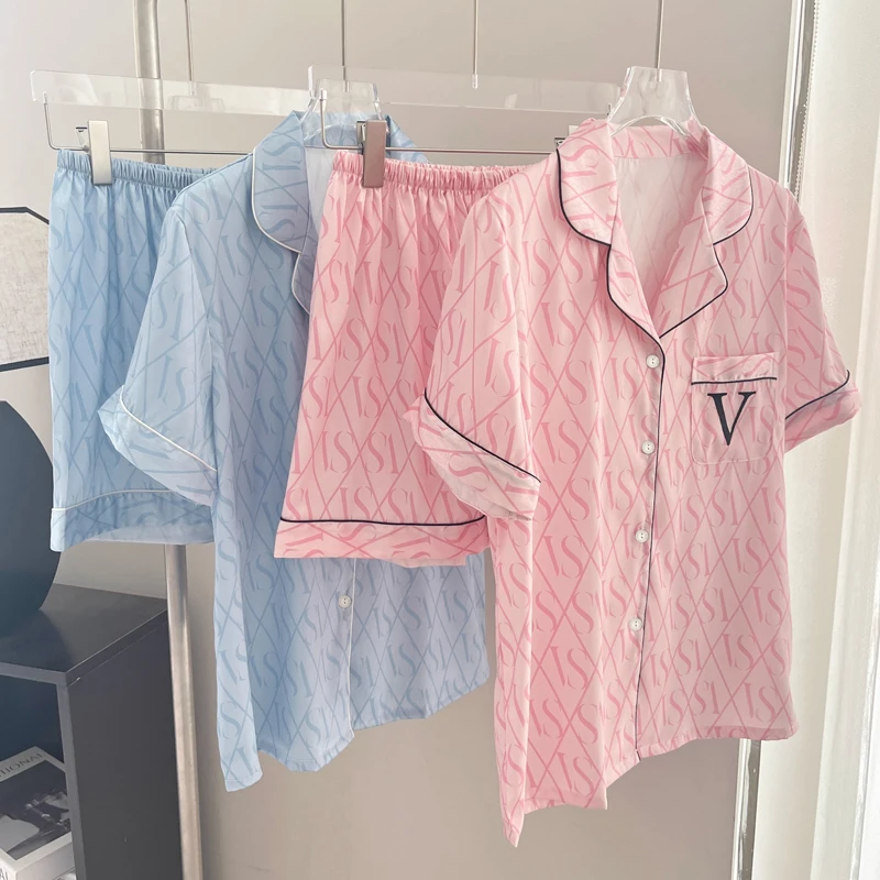 2024 NEW Women's Pajamas Set Luxury Satin Silk Pajamas Short Sleeve ...