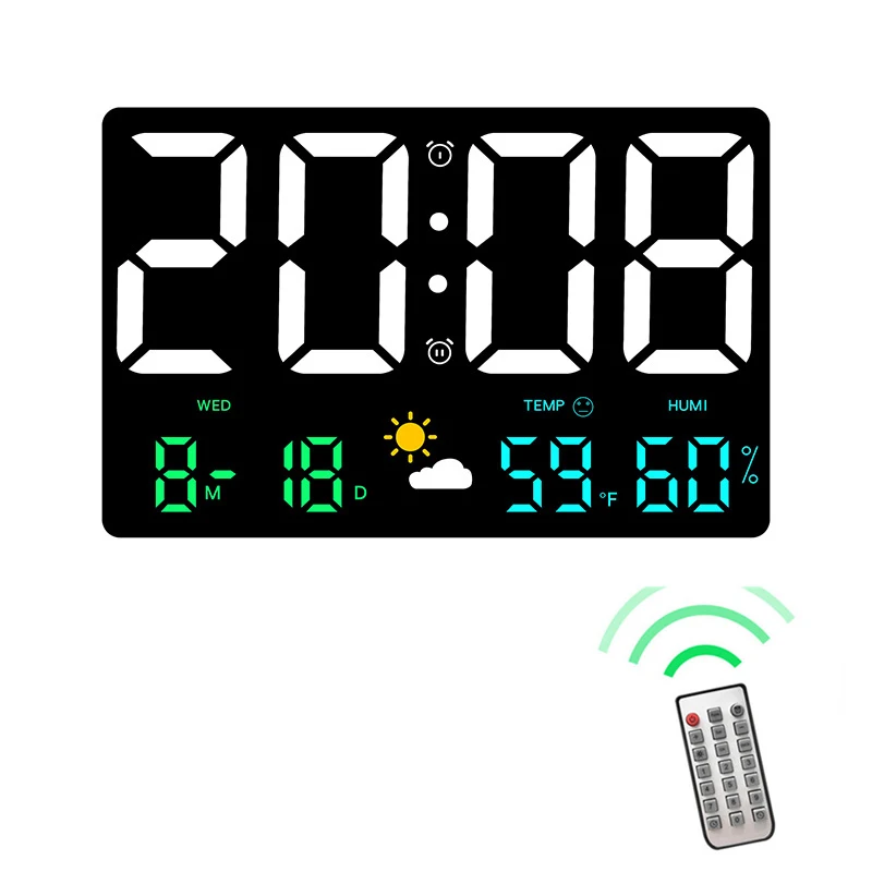 Smart-Mute-LED-Large-Screen-Wall-Clock-Temperature-and-Humidity-Display-Weather-Clock-Multi ...