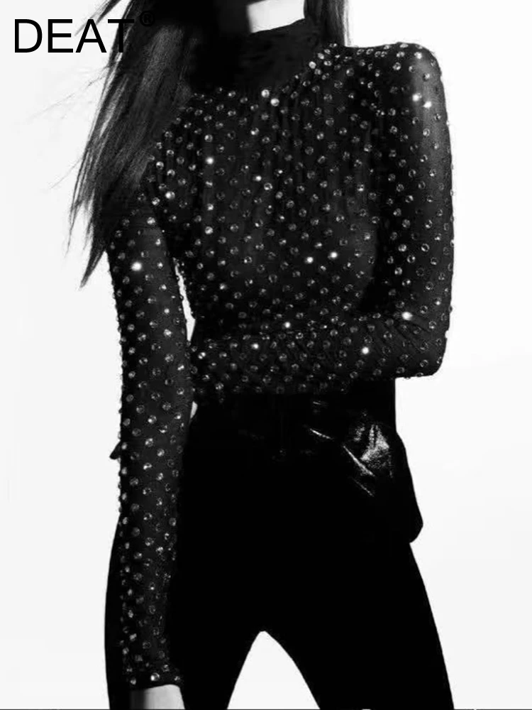 Long Sleeve Rhinestone Shirt | Women Tops Rhinestones | Fashion ...