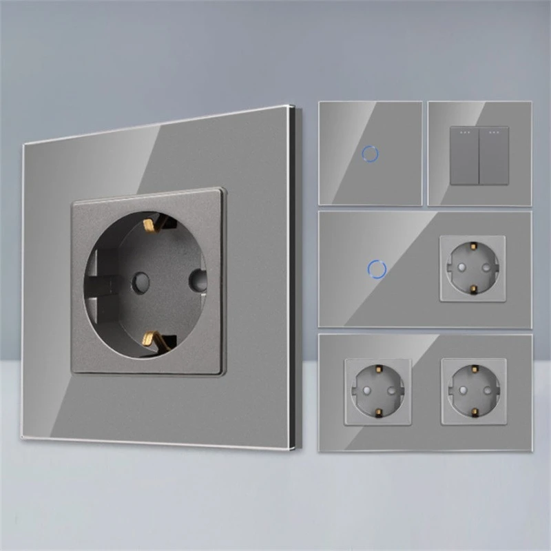 Bingoelec Grey Light Switch And Wall Socket With Crystal Glass Panel ...