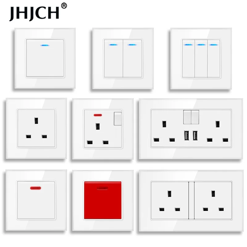 Luxury-tempered-glass-UK-13A-power-socket-with-dual-USB-charging-AC110 ...