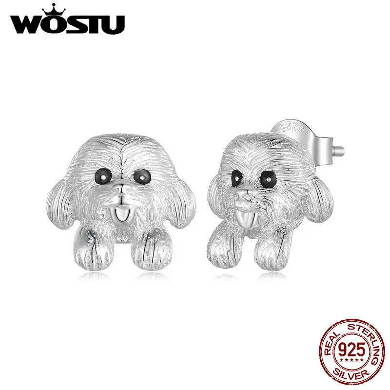 WOSTU-Real-925-Sterling-Silver-Teddy-Dog-Stud-Earrings-For-Women-Lovely ...