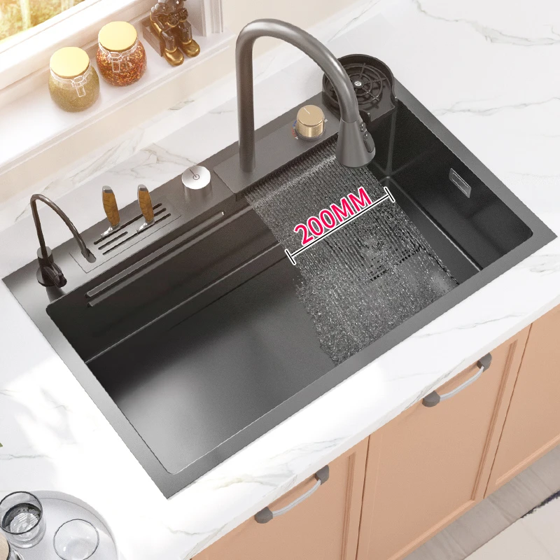 New Stainless Steel Waterfall Kitchen Sink Single Bowl Drop in Topmount ...