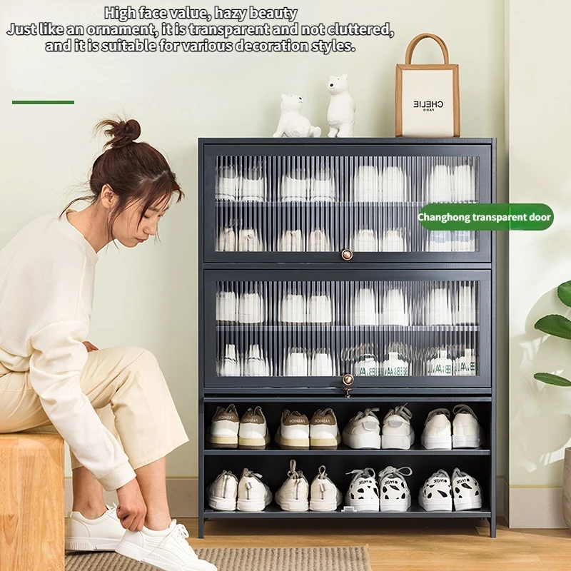 Nordic-Light-Luxury-Shoe-Cabinet-Transparent-Flip-Door-Shoes-Storage ...