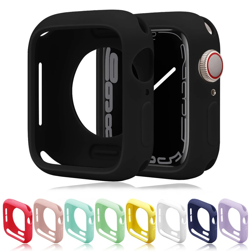 Soft-Silicone-Case-For-Apple-Watch-45mm-41mm-40mm-44mm-42mm-38mm-Screen ...