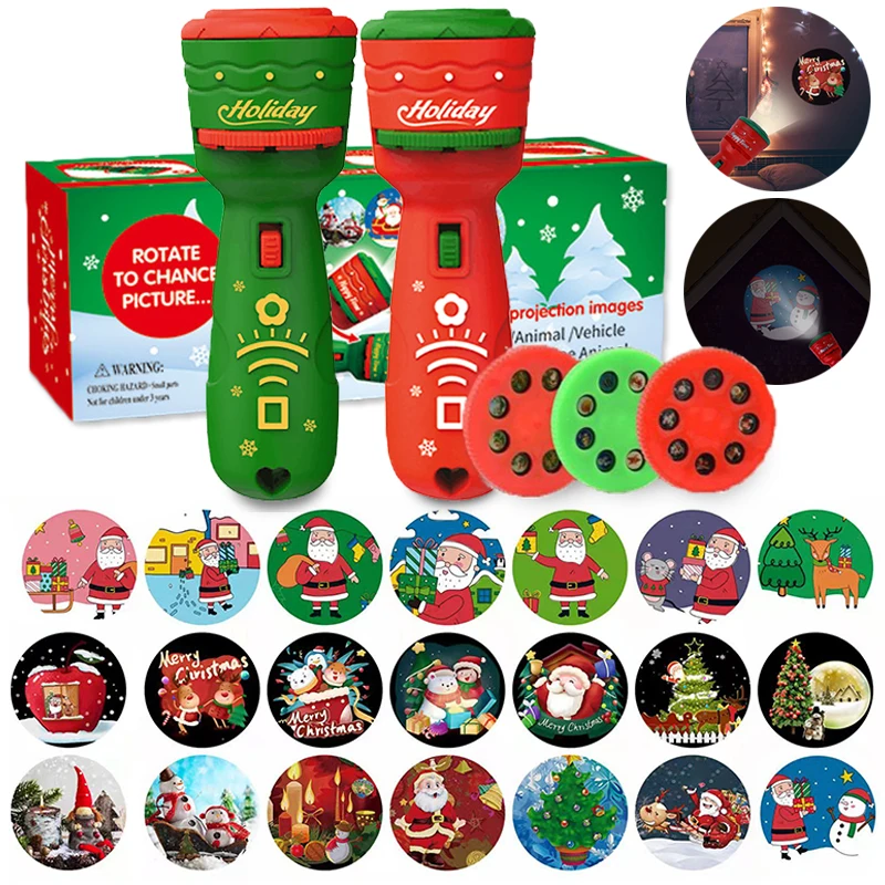 24-Cards-Christmas-Flashlight-Projector-Santa-Tree-Torch-Lamp-Kids ...