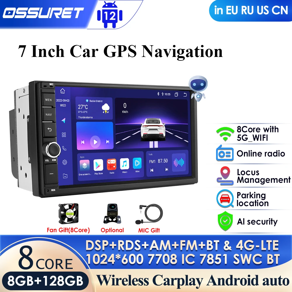 8g + 128g android 12 auto rádio octa núcleo 7 Polegada 2din carro ...