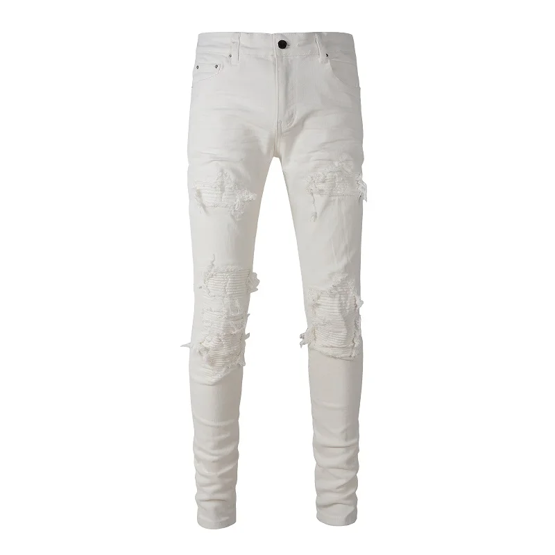 The-Best-Seller-Men-s-White-Beige-Distressed-High-Street-Slim-Fit ...