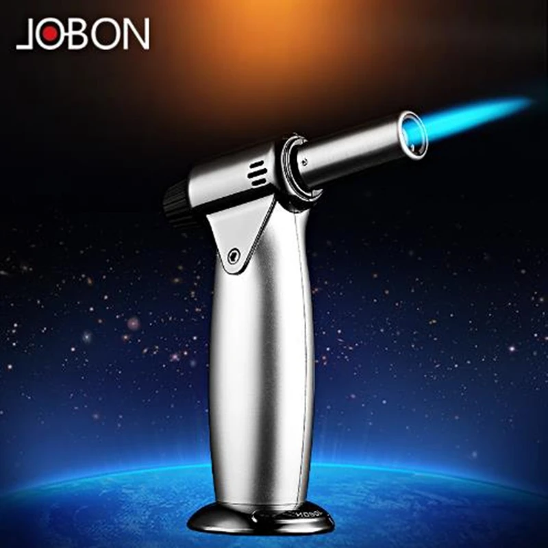 JOBON 푸른 불꽃 터보 토치 제트 시가 라이터 야외 방풍 부탄 가스 라이터, 불꽃 조절 주방 베이킹 바베큐 도구 ...