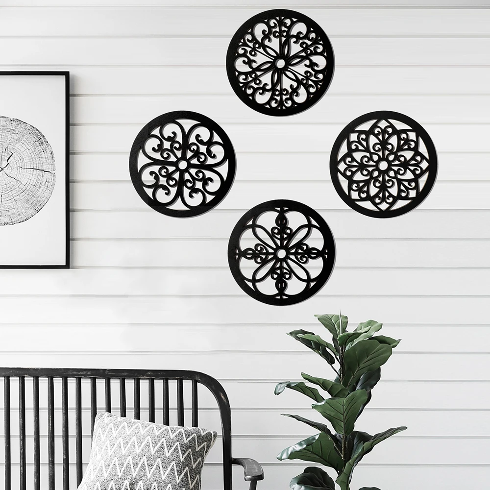 4-Pieces-Black-Wooden-Wall-Decor-Farmhouse-Wall-Art-Decor-Hollow-Carved ...