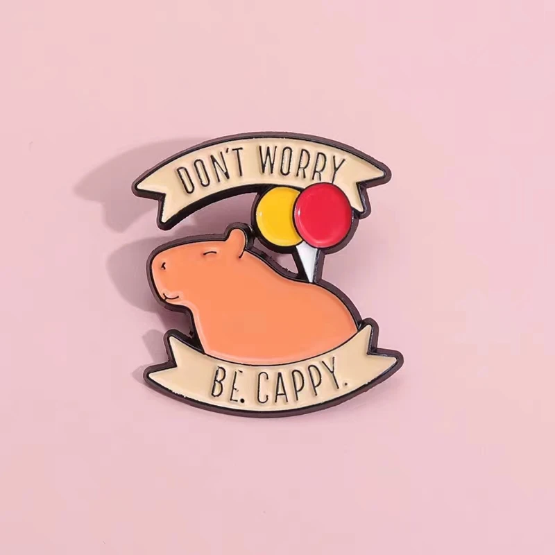 DON-T-WORRY-BE-CAPPY-Enamel-Pins-Custom-Capybara-Balloon-Brooches-Lapel ...