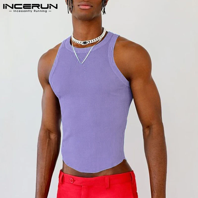 INCERUN Solid Color Men Tank Tops Round Neck Sleeveless Streetwear 2024 ...