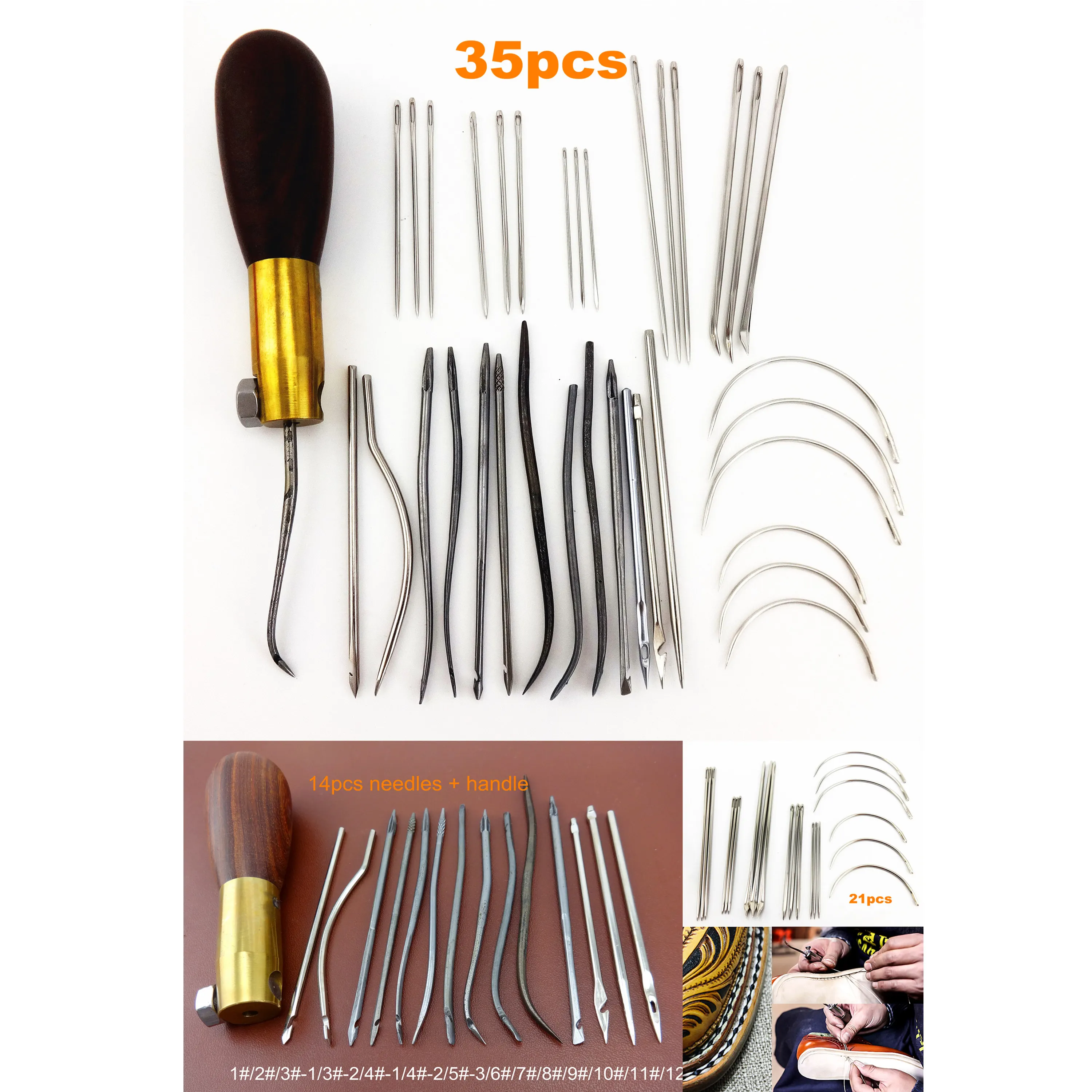 35pcs-Leather-Craft-Shoemaker-Cobbler-Sewing-Stitching-Hook-Needle-Awl ...