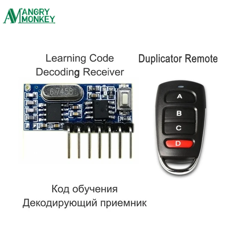 Rf Remote Control Transmitter & 433mhz Wireless Receiver Learning Code 1527 Decoding Module 4 ...