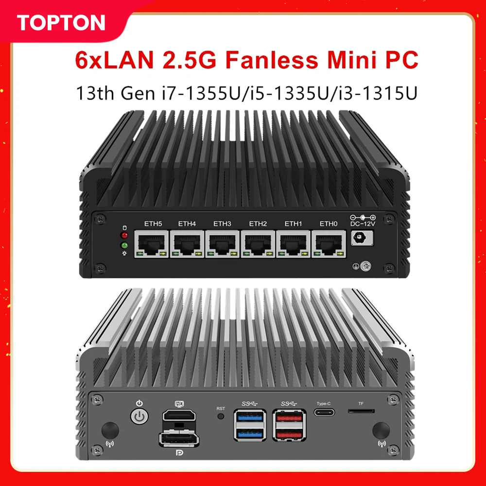 New 13th Gen 2.5G Fanless Mini PC i7 1355U i5 1335U U300 Intel 6x i226 ...