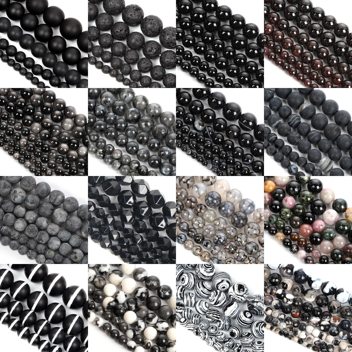 Natural Stone Beads Black Obsidian Lava Labradorite Agates Hematite ...