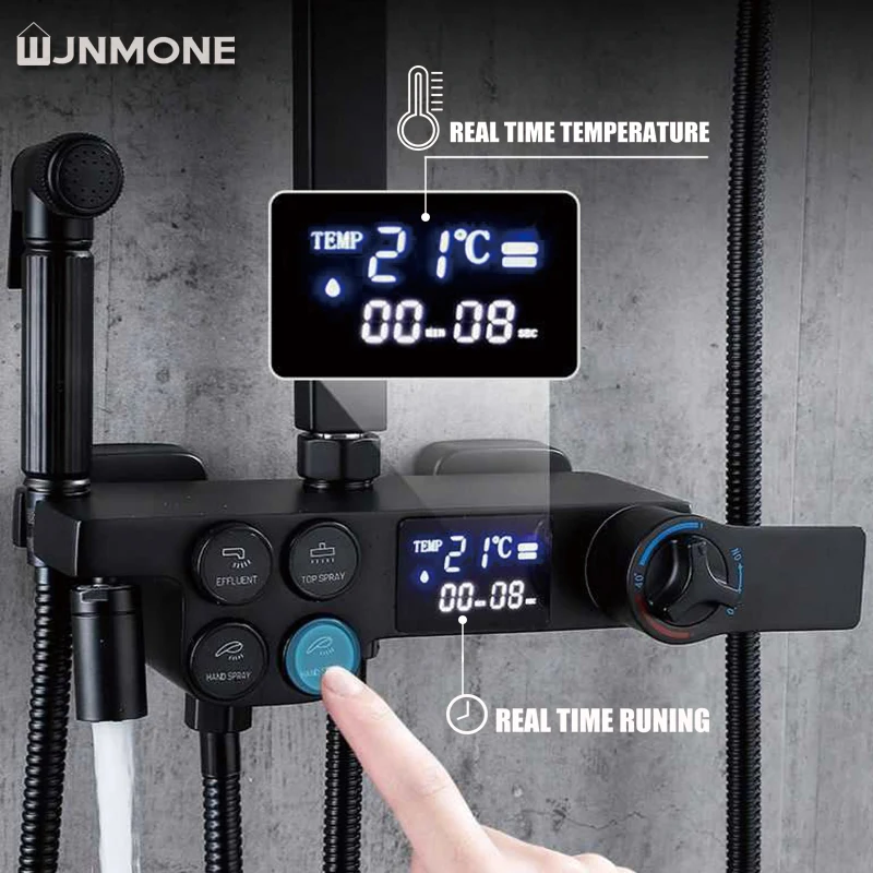 Digital-Display-Shower-Set-Black-Wall-Mounted-Bathroom-Bathtub-Faucet ...