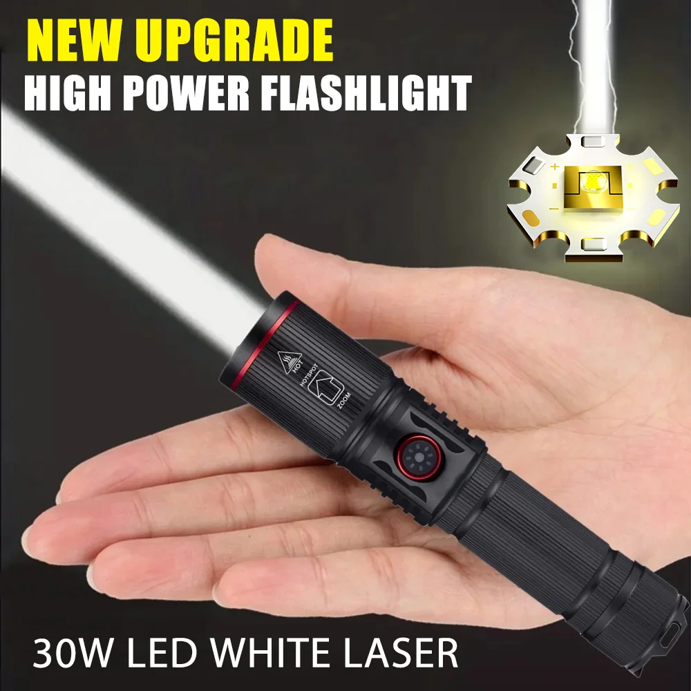 30W-Zoom-High-LED-Power-Flashlight-USB-Rechargeable-Tactical-Torch ...