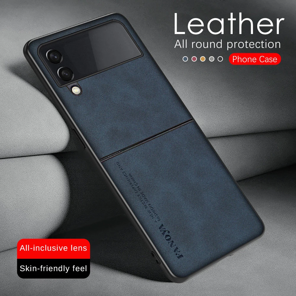 Luxury Sheepskin Leather Case For Samsung Galaxy Z Flip 4 Flip4 ZFlip 4 ZFlip4 5G 6.7" Silicone ...