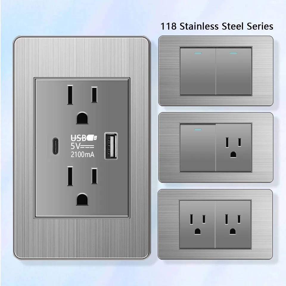 American-Wall-Electric-Light-Switch-Stainless-Steel-Power-Socket-Mexico ...